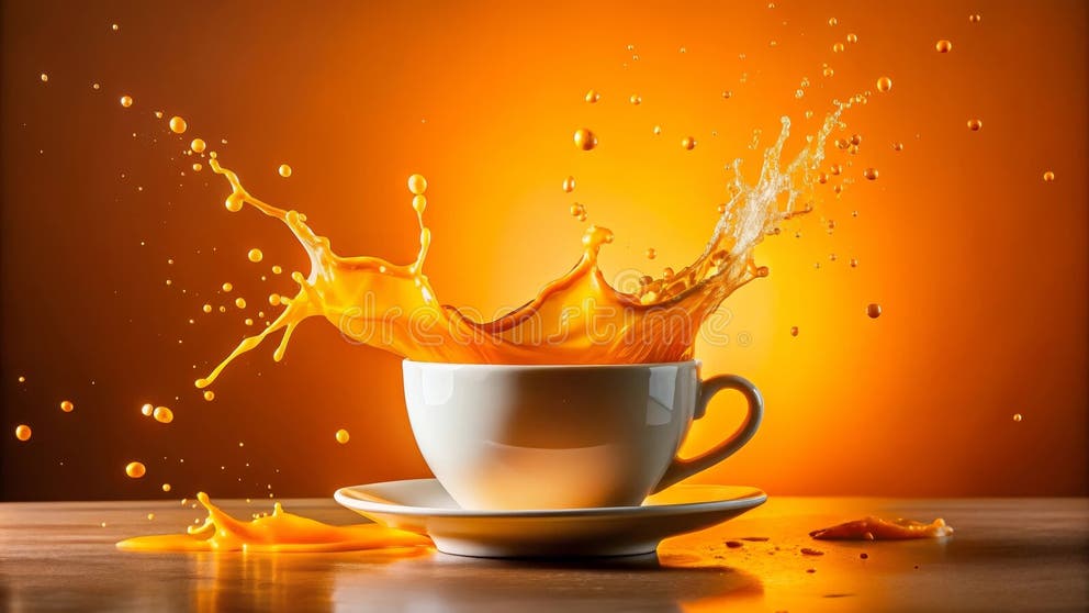 Dynamic Splash of Amber Liquid in a Teacup. Generative AI Stock ...