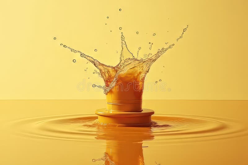 Dynamic Splash of Amber Liquid in a Yellow Container on a Yellow ...