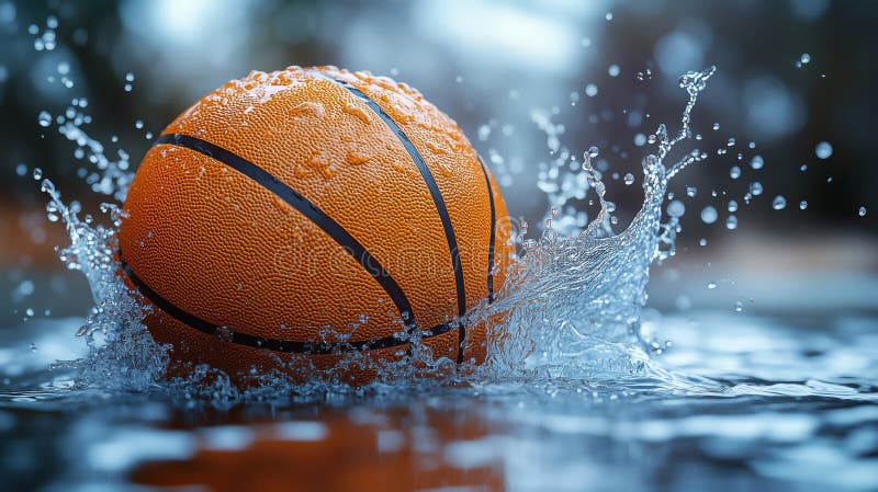 Dynamic Splash of Basketball in Water Creating Energetic Motion Stock ...