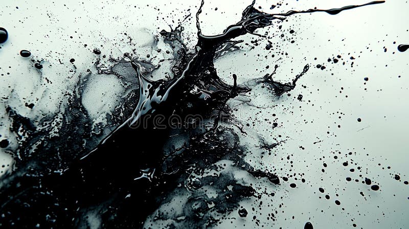 Dynamic Splash of Black Liquid Creating Artful Patterns on a Light ...