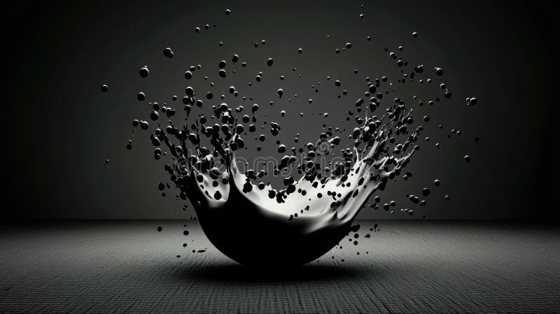 Dynamic Splash of Black Liquid Droplets in Motion on Dark Surface Stock ...