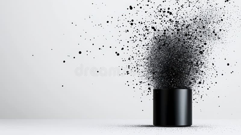 A Dynamic Splash of Black Powder Emerges from a Round Container ...