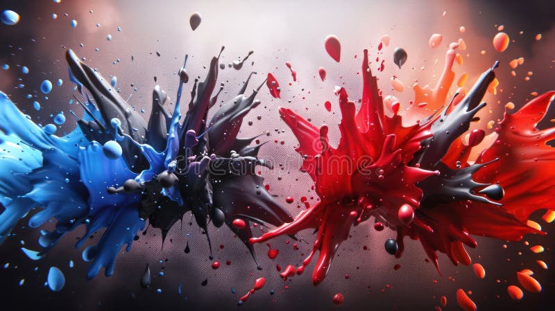 A Dynamic Splash of Blue, Black, and Red Paint Colliding, Creating an ...