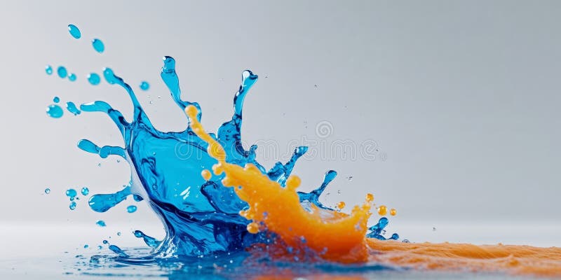 Dynamic Splash of Blue Liquid and Orange Juice Stock Photo - Image of ...