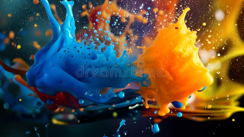 Dynamic Splash of Blue and Orange Paint, Vibrant Abstract Art ...