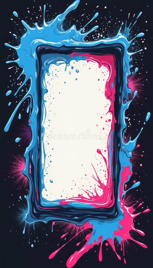 Dynamic Splash of Blue and Pink Paint Framing a Blank Canvas Stock ...