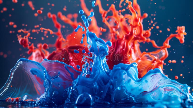 Dynamic Splash of Blue and Red Paint Colliding in Mid-air Stock Image ...