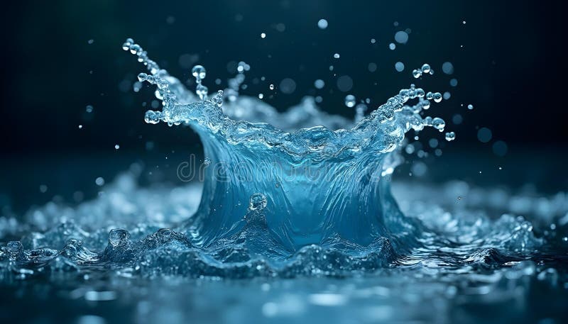 A Dynamic Splash of Blue Water Arching into a Crown Shape with ...