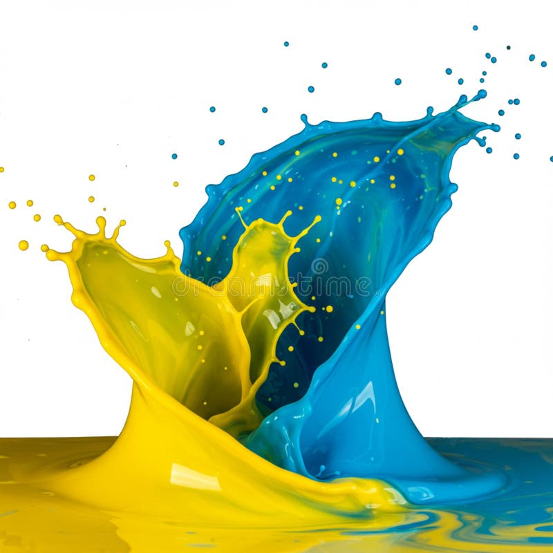 Dynamic Splash of Bright Yellow and Blue Paint Colliding, Creating an ...