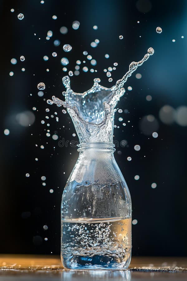 Dynamic Splash: Capturing the Burst of Water from a Bottle Stock Image ...