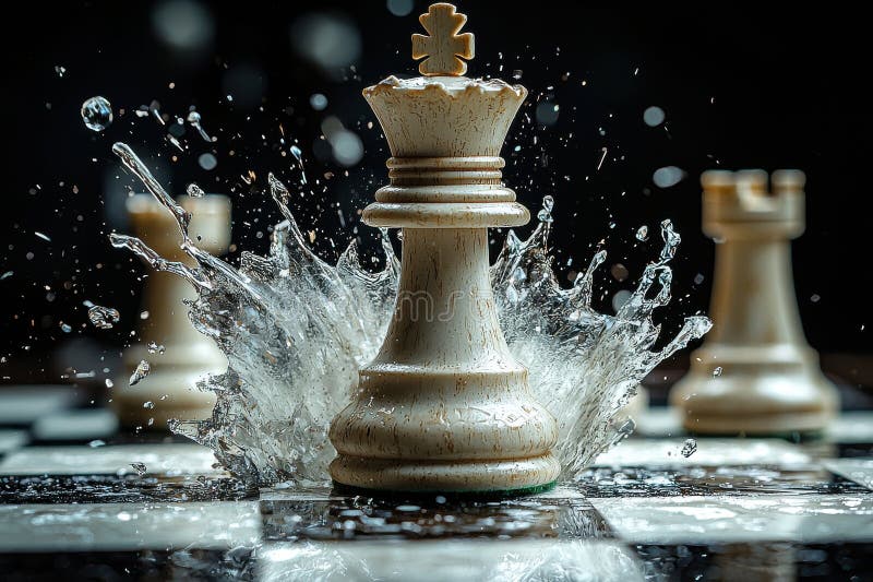 Dynamic Splash from a Chess Piece Hitting the Wet Chessboard Stock ...