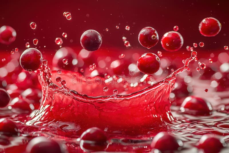 Dynamic Splash of Cranberry Juice with Fresh Cranberries in Vibrant ...