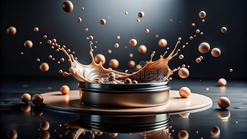 Dynamic Splash of Creamy Liquid in a Metallic Container with Suspended ...