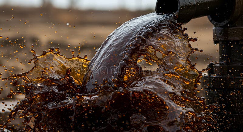 Dynamic Splash of Dark Liquid, Gushing from a Pipe Stock Image - Image ...