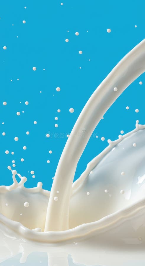Dynamic Splash of Fresh Milk Against Vibrant Blue Background with ...