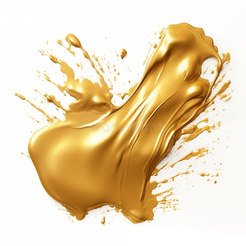 Splattered Gold Paint Creating a Dynamic Abstract Shape on a White ...