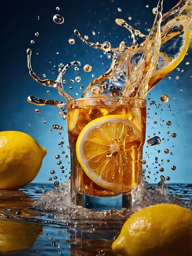 Dynamic Splash of Iced Lemon Tea Stock Illustration - Illustration of ...