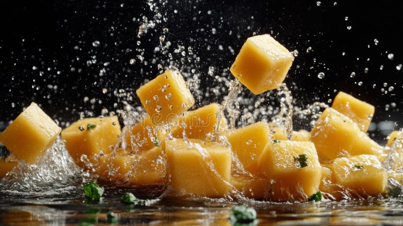 Dynamic Splash of Juicy Yellow Food Cubes Stock Illustration ...