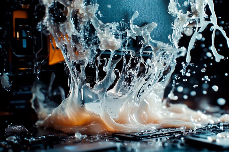 Dynamic Splash of Liquid Enveloping a Computer in a Dramatic Tech ...