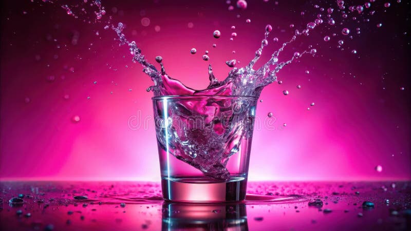 Dynamic Splash of Liquid in a Glass on Pink Background. Generative AI ...