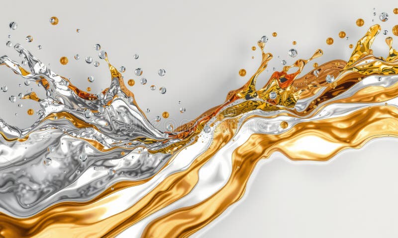 Dynamic Splash of Liquid Gold and Silver Creates Stunning Visual Effect ...