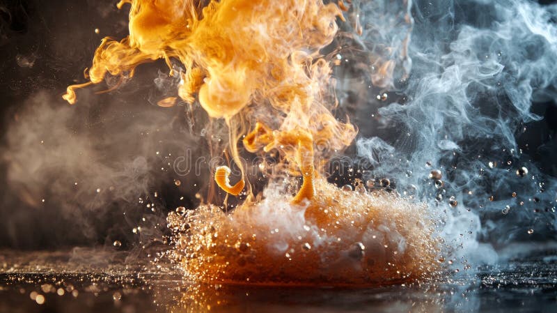 Dynamic Splash of Liquid with Orange and Smoke in Motion Stock Photo ...
