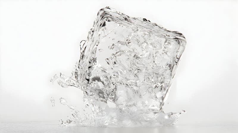 Dynamic Splash of a Melting Ice Cube on White Background Stock Photo ...