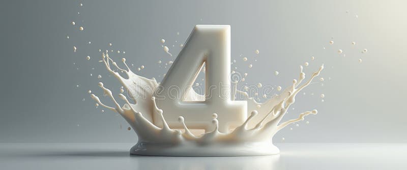 Dynamic Splash of Milk Around the Number Four Stock Image - Image of ...