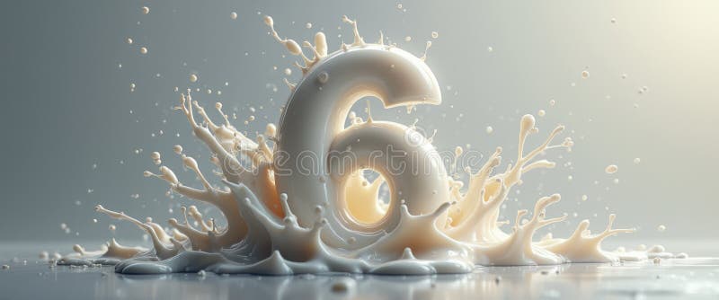 Dynamic Splash of Milk Around the Number Six Stock Image - Image of ...