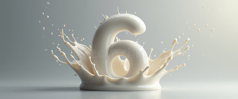Dynamic Splash of Milk with a Bold Number Six Stock Photo - Image of ...
