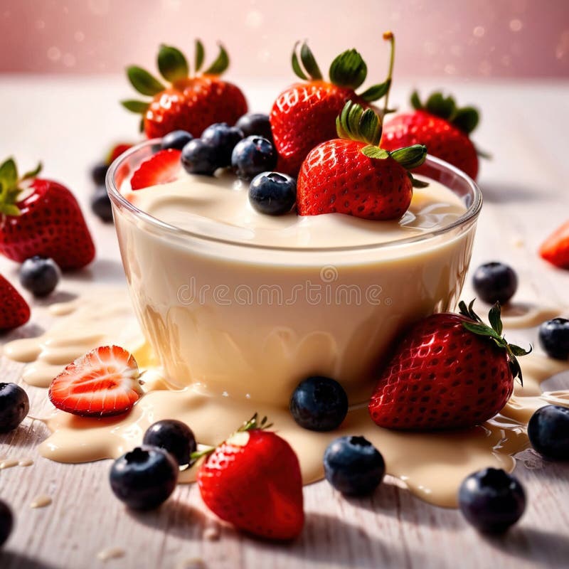 A Dynamic Splash of Milk and a Burst of Mixed Berries, Including ...