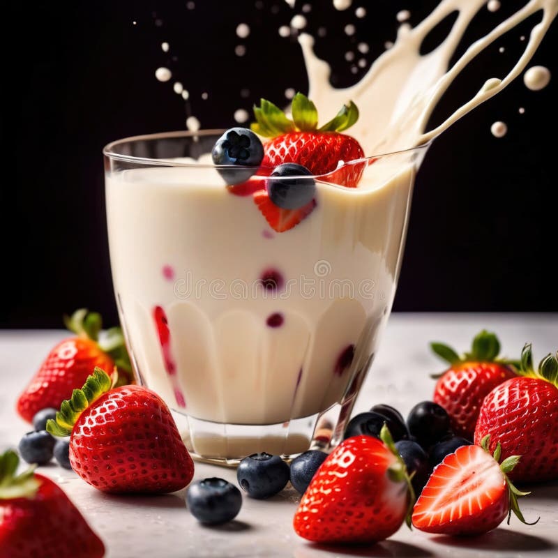A Dynamic Splash of Milk and a Burst of Mixed Berries, Including ...
