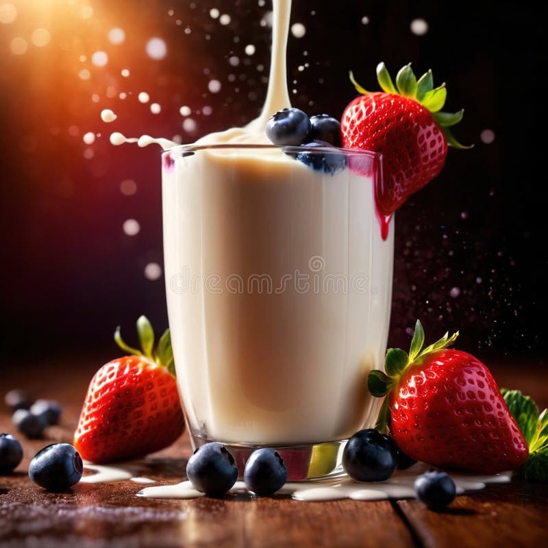 A Dynamic Splash of Milk and a Burst of Mixed Berries, Including ...