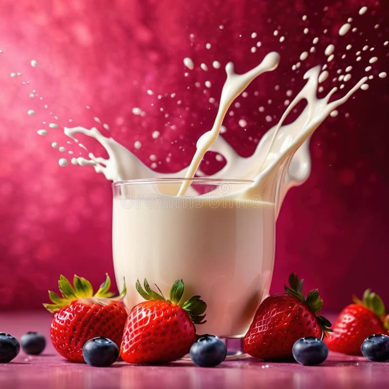 A Dynamic Splash of Milk and a Burst of Mixed Berries, Including ...