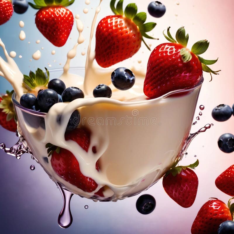 A Dynamic Splash of Milk and a Burst of Mixed Berries, Including ...