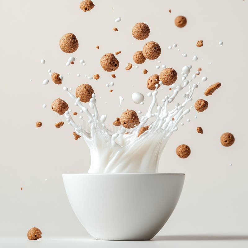 A Dynamic Splash of Milk with Cereal Pieces Creates an Exciting Scene ...