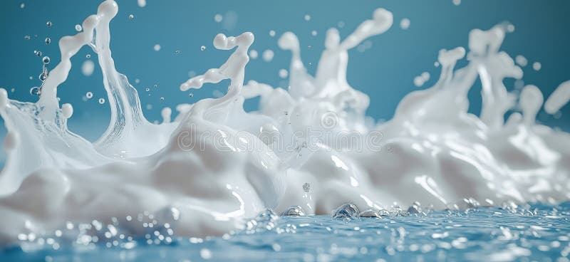 Dynamic Splash of Milk Creating Artistic Patterns Against Blue ...