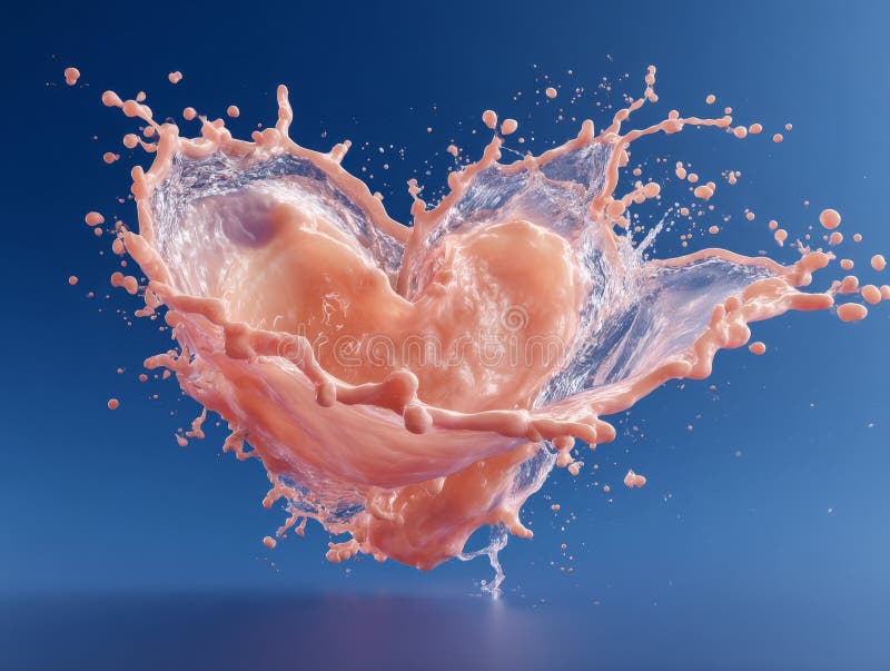Dynamic Splash of Milk Forming a Heart Shape on a Blue Background Stock ...