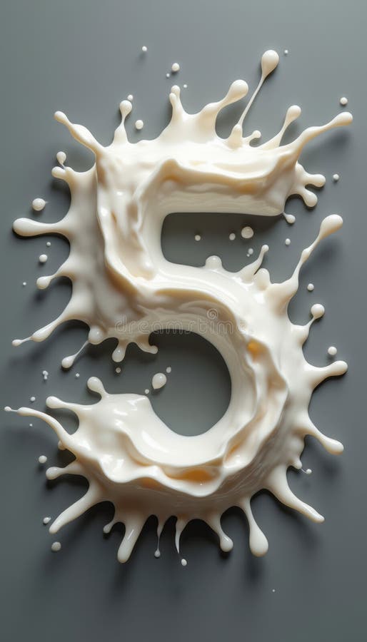 Dynamic Splash of Milk Forming the Number Five Stock Image - Image of ...
