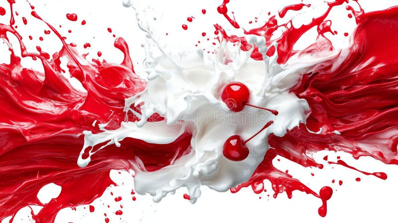 Dynamic Splash of Milk and Red Liquid, a Vibrant Abstract Swirl in ...