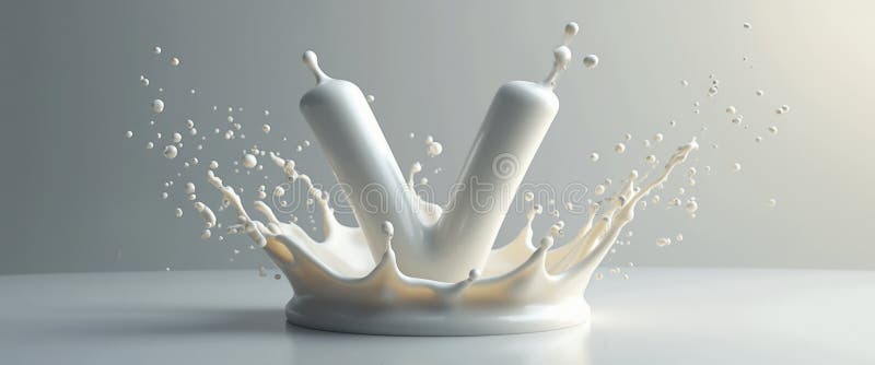 Dynamic Splash of Milk with Two White Objects Colliding Stock Image ...
