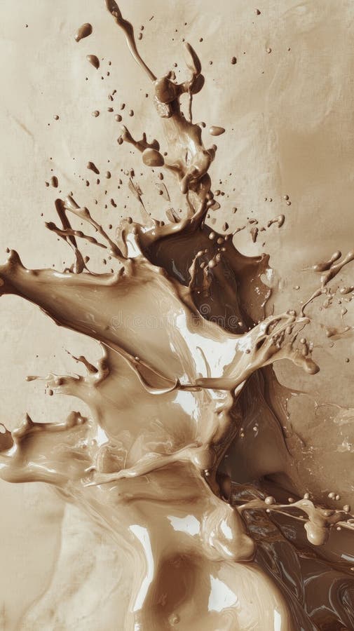 A Dynamic Splash of Mocha Mousse Colored Paint, Blended with Soft Beige ...