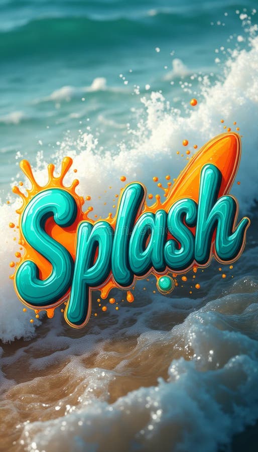 Dynamic Splash of Ocean Waves with Vibrant Splash Text Stock Photo ...