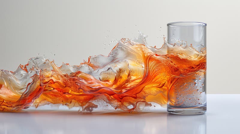Dynamic Splash of Orange Liquid Flowing from a Clear Glass on White ...