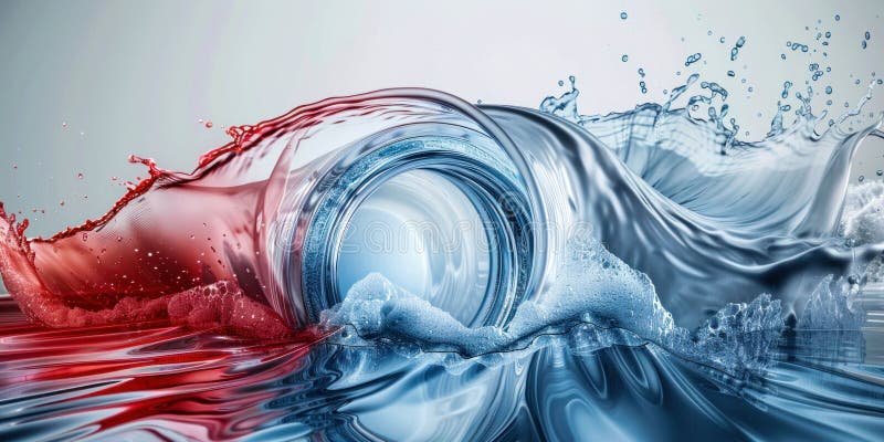 Dynamic Splash of Red and Blue Liquids. Generative Ai Stock ...