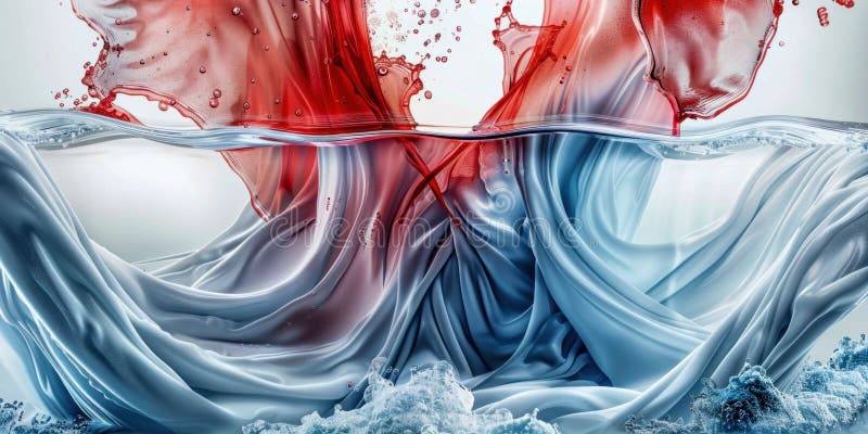 Dynamic Splash of Red and Blue Liquids. Generative Ai Stock ...