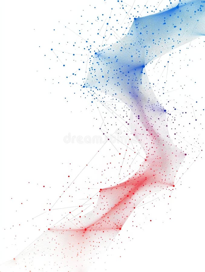 Dynamic Splash of Red and Blue Particles Merging on a White Backdrop ...