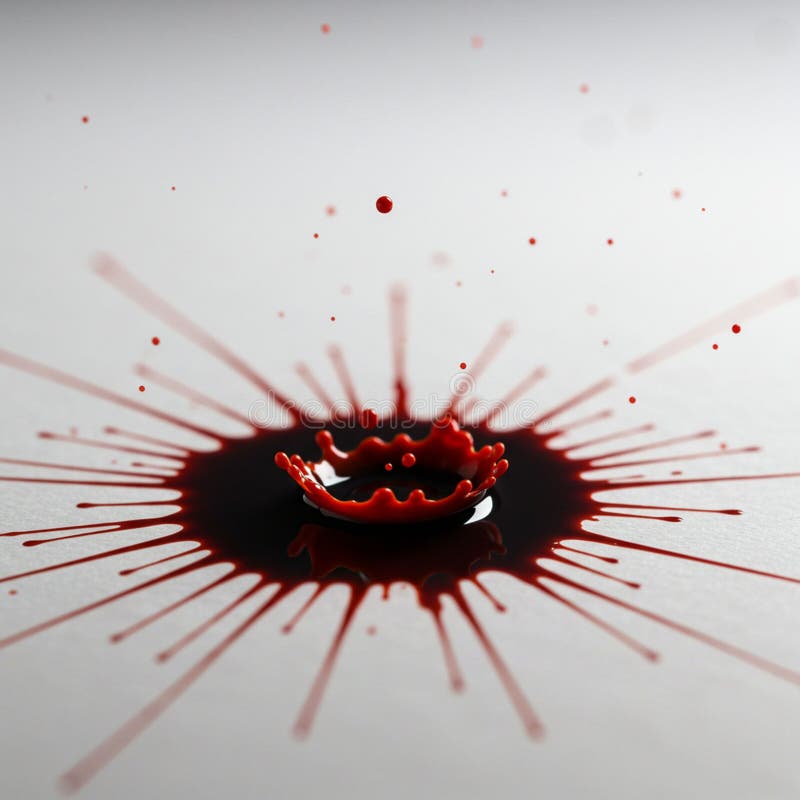A Dynamic Splash of Red Liquid Spreads Radially on a Smooth, Light ...