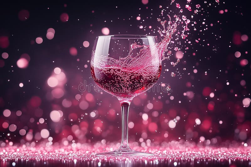 A Dynamic Splash of Red Wine Erupts from a Glass, Shimmering Under ...