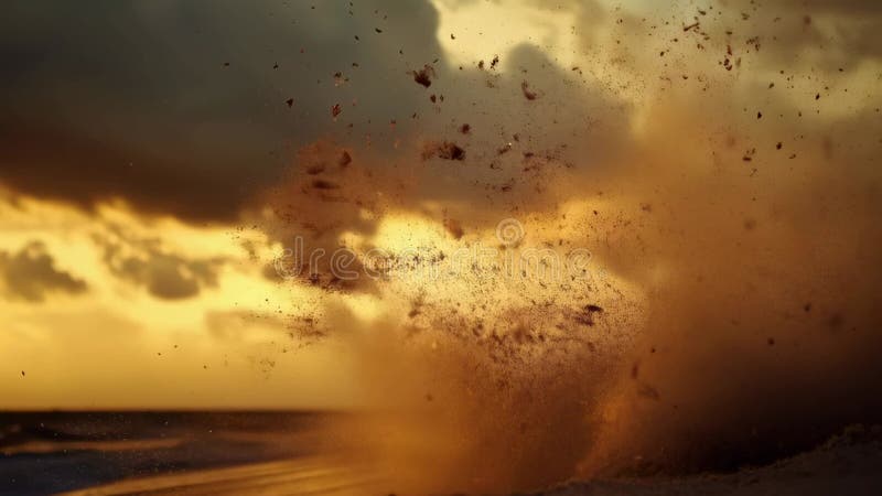 Dynamic Splash of Sand and Water during a Beautiful Sunset Stock ...